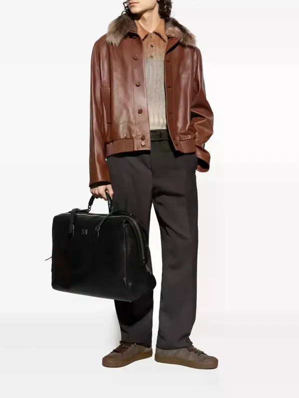 Fendi Faux-fur Collar Leather Jacket