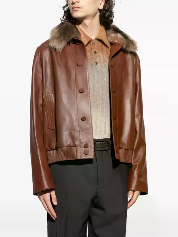 Fendi Faux-fur Collar Leather Jacket