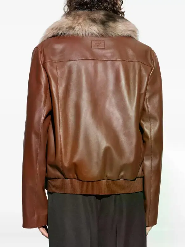 Fendi Faux-fur Collar Leather Jacket