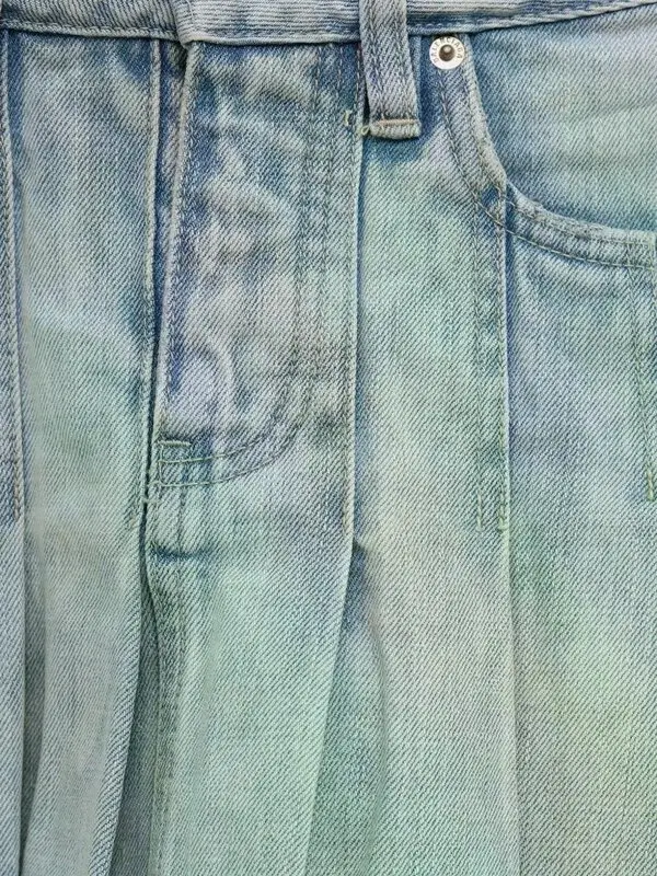 Balenciaga Pleated Frayed Denim Skirt - Blue