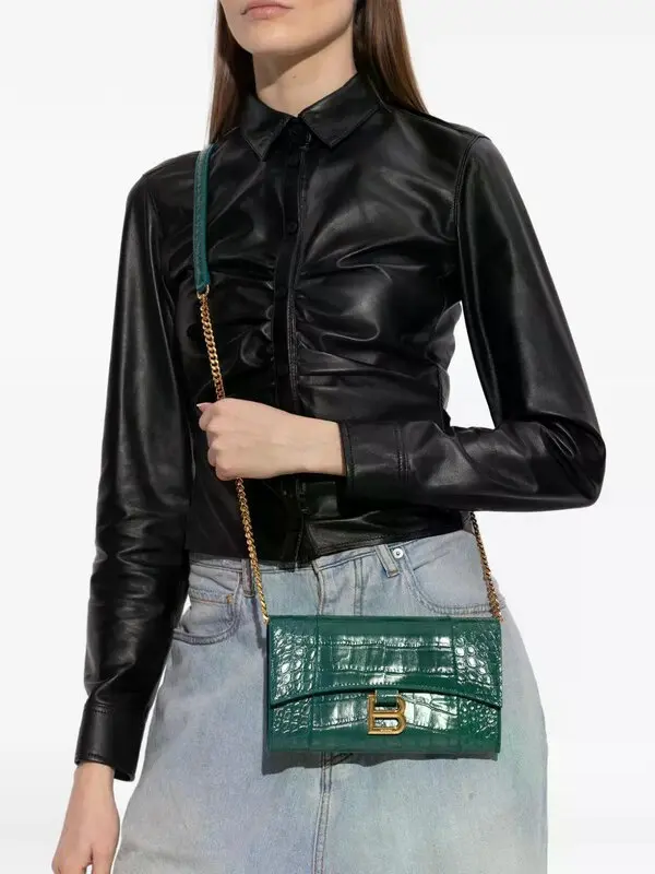 Balenciaga Croc-embossed Chain Crossbody Bag
