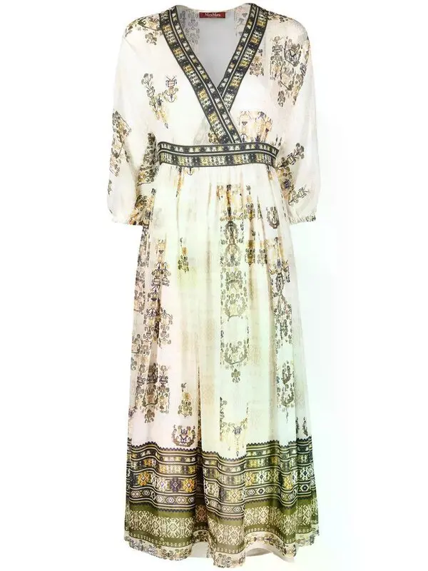 Max Mara Graphic-print V-neck Silk Dress