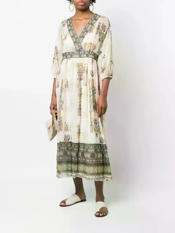 Max Mara Graphic-print V-neck Silk Dress