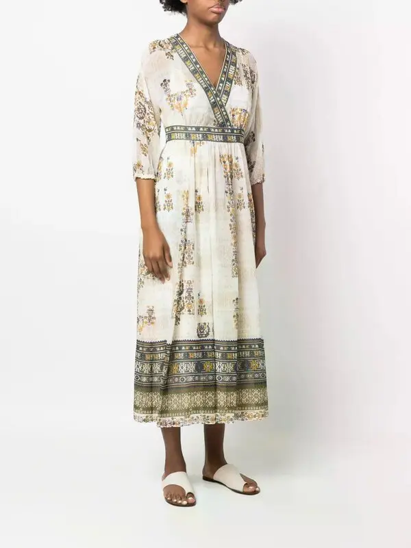 Max Mara Graphic-print V-neck Silk Dress