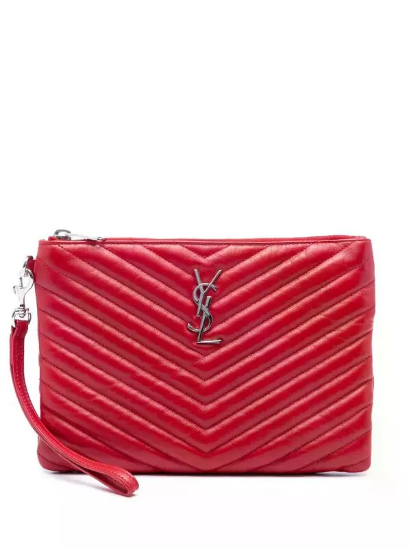 Saint Laurent Monogram Wristlet Pouch Clutch Bag - Red