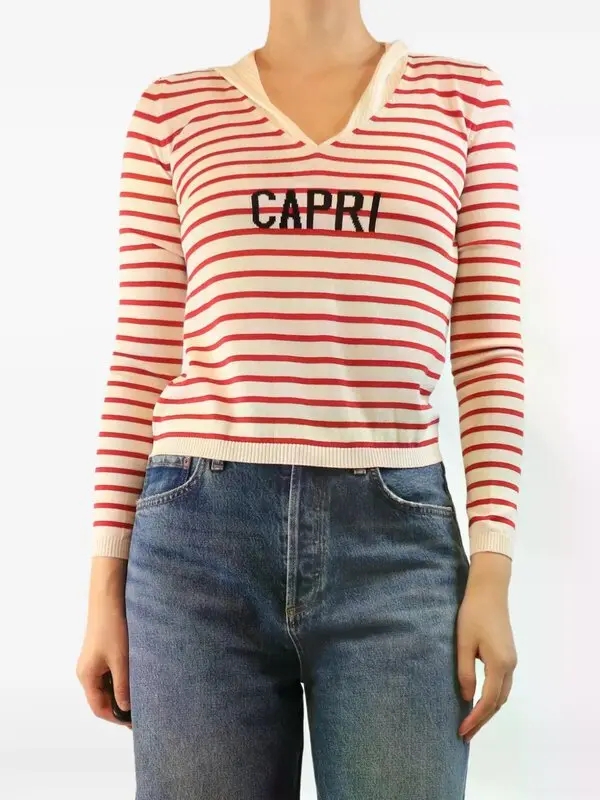 Dior Fine Knit Striped V-neck Sweater