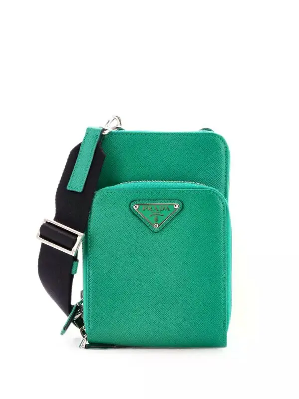 Prada Front Pocket Phone Holder Saffiano Leather Crossbody Bag - Green