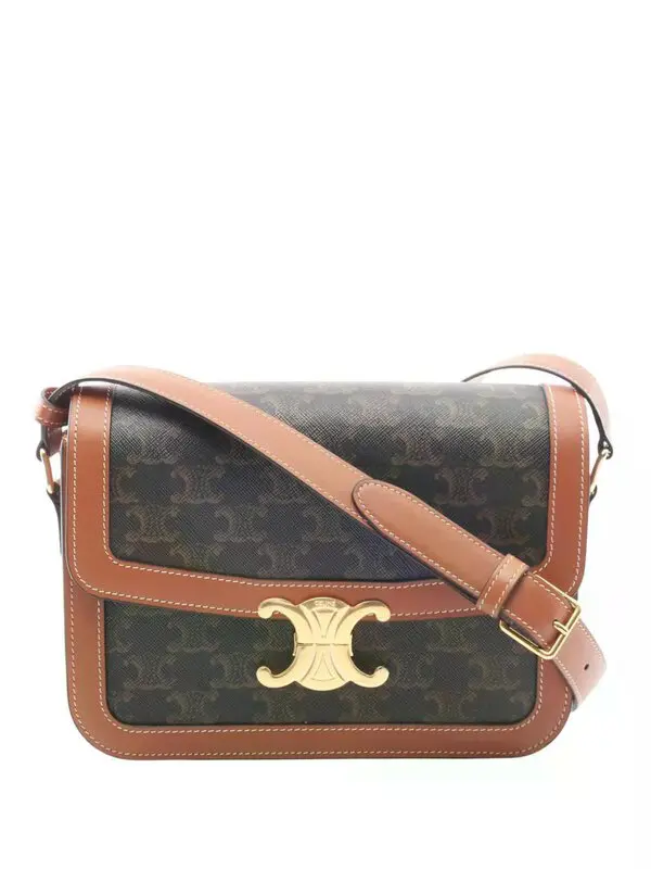 Celine Triomphe Coated Canvas And Calfskin Crossbody Bag - Brown