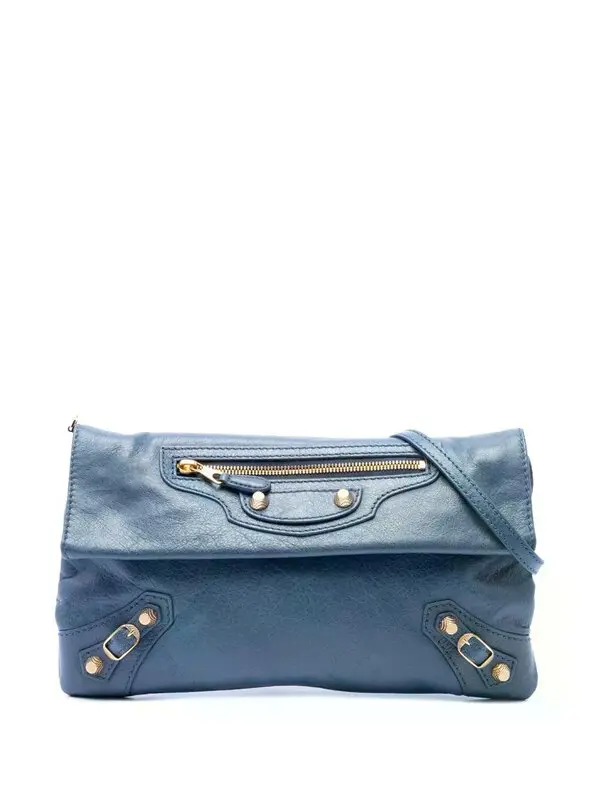 Balenciaga Lambskin Leather Motocross Giant 12 Envelope Clutch With Strap - Blue