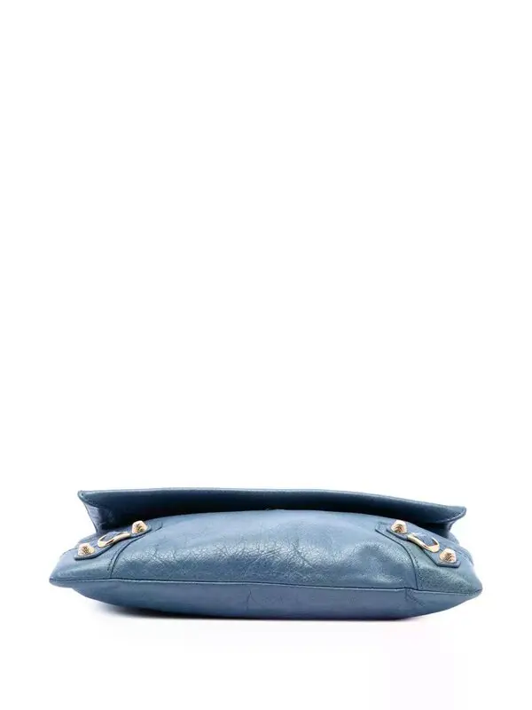 Balenciaga Lambskin Leather Motocross Giant 12 Envelope Clutch With Strap - Blue