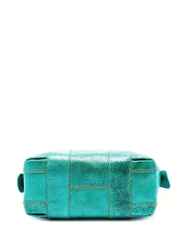 Fendi Metallic Pebbled Leather Mixed Media Boston Bag