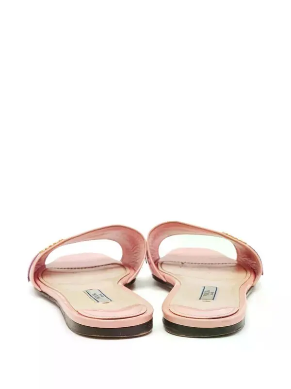 Prada Patent Leather Lip Appliqué Flat Sandals