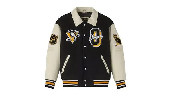 OVO X Nhl Pittsburgh Penguins Leather & Wool Varsity Jacket