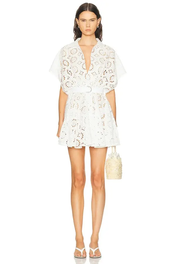 Norma Kamali Super Oversized Sleeveless Boyfriend Shirt Flared Mini Dress - White