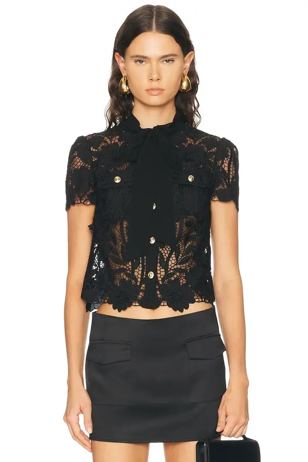 SELF-PORTRAIT Lace Tie Neck Top