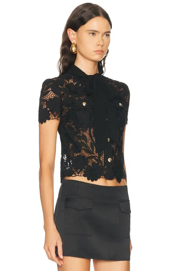 SELF-PORTRAIT Lace Tie Neck Top