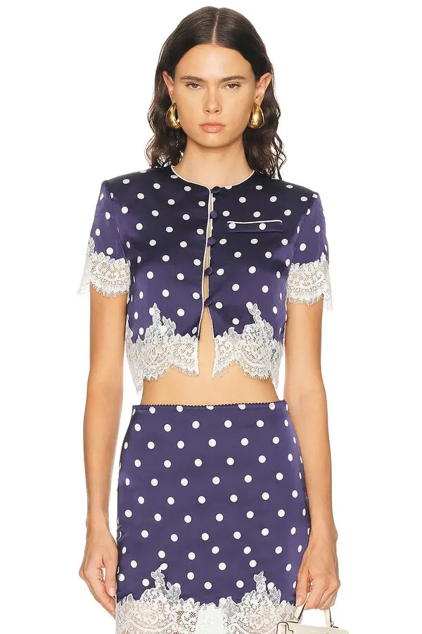 SELF-PORTRAIT Polka Dot Satin Top