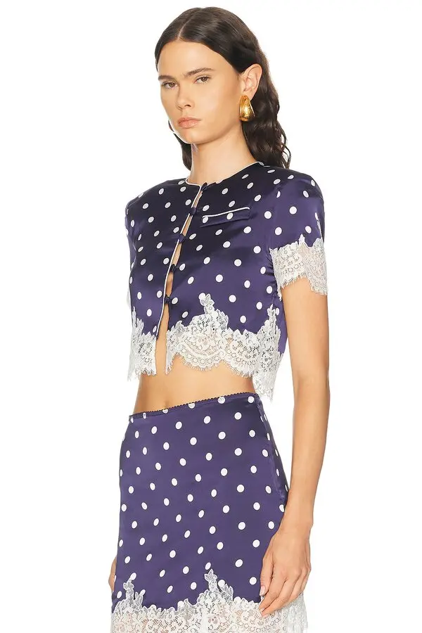 SELF-PORTRAIT Polka Dot Satin Top