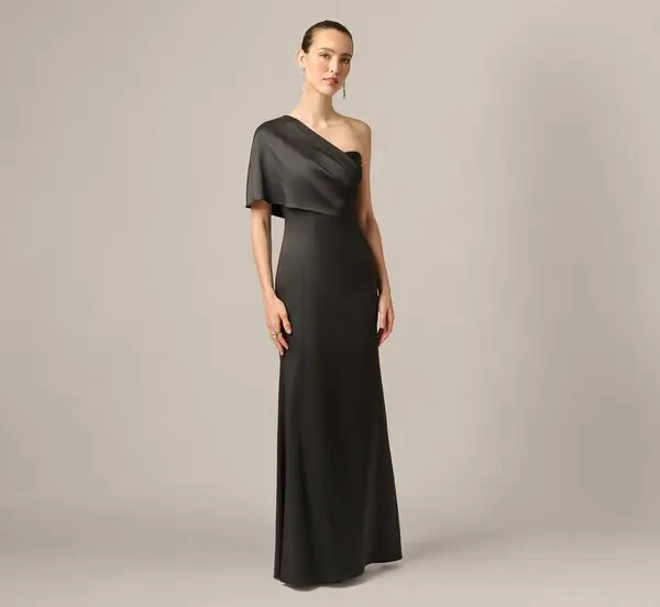 Aidan Mattox One Shoulder Draped Mermaid Gown - Black
