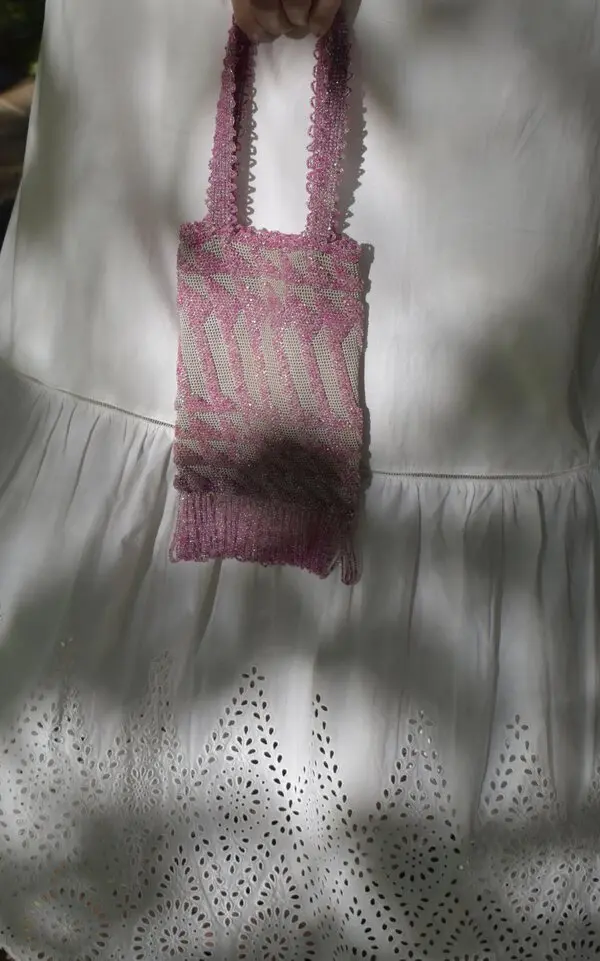 LUCIA ZOLEA 1920s Berry Glass Fringed Purse