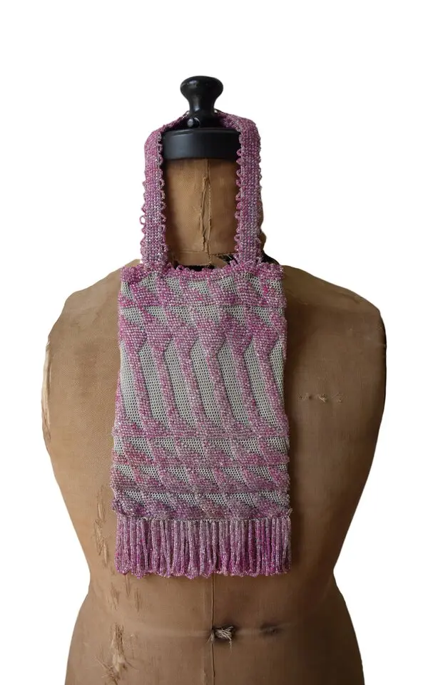 LUCIA ZOLEA 1920s Berry Glass Fringed Purse
