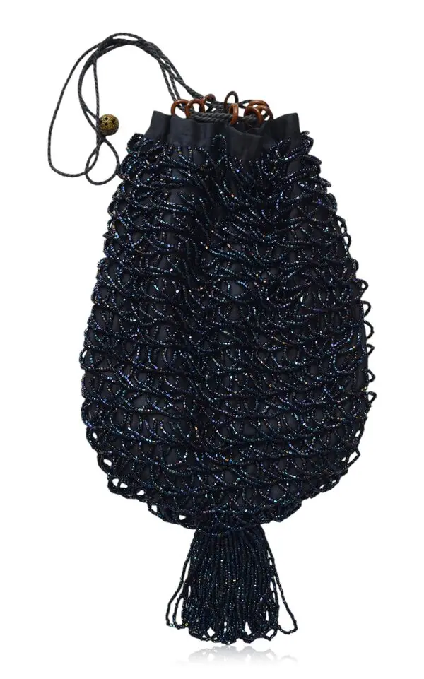 LUCIA ZOLEA Beaded Fringed Drawstring Purse - White