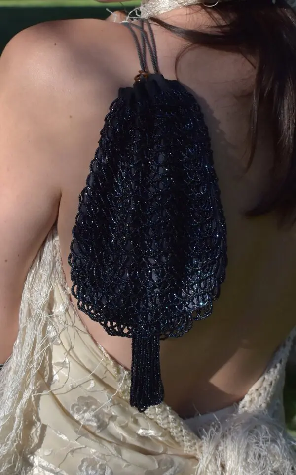 LUCIA ZOLEA Beaded Fringed Drawstring Purse