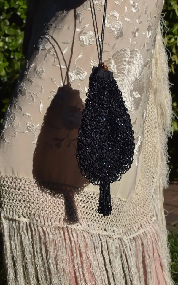LUCIA ZOLEA Beaded Fringed Drawstring Purse
