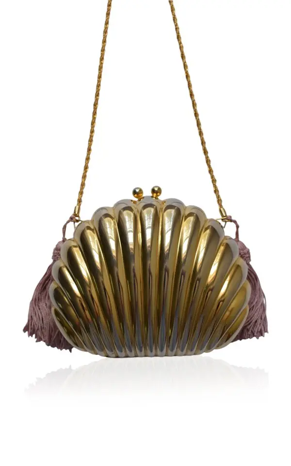 LUCIA ZOLEA Gold Tone Metal Shell Tasseled Evening Bag