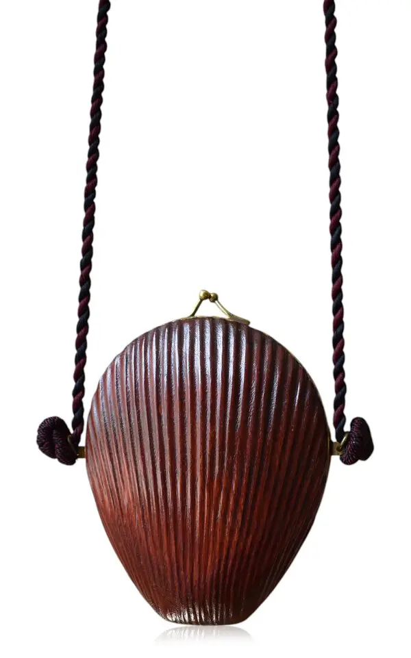 LUCIA ZOLEA Brass Carved Wooden Shell Purse