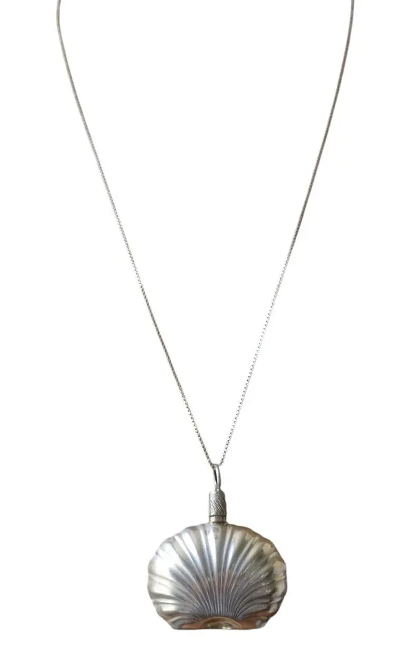 LUCIA ZOLEA Sterling Ribbed Shell Perfume Bottle Pendant Necklace