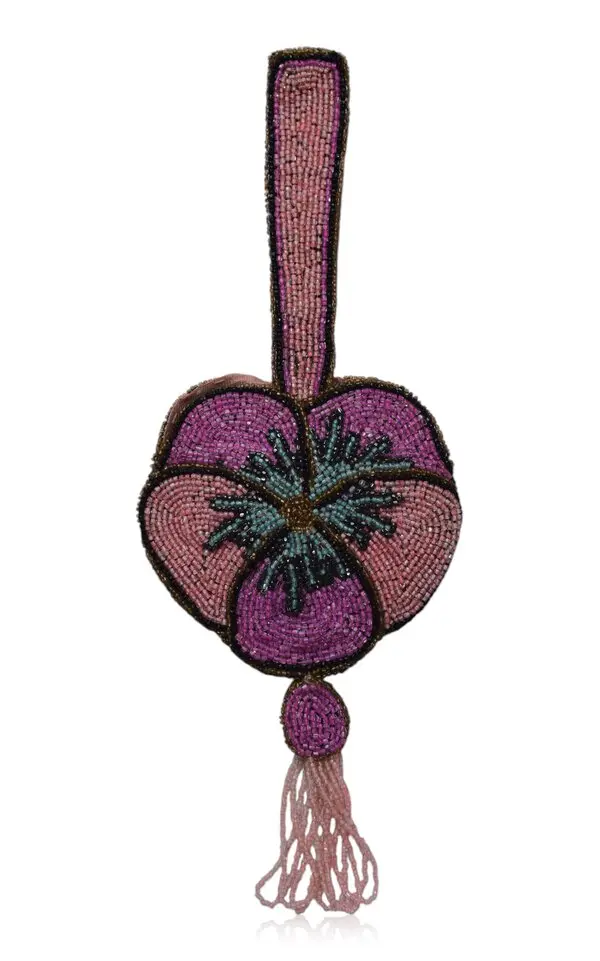 LUCIA ZOLEA Petite Pansy Patterned Glass Fringed Purse