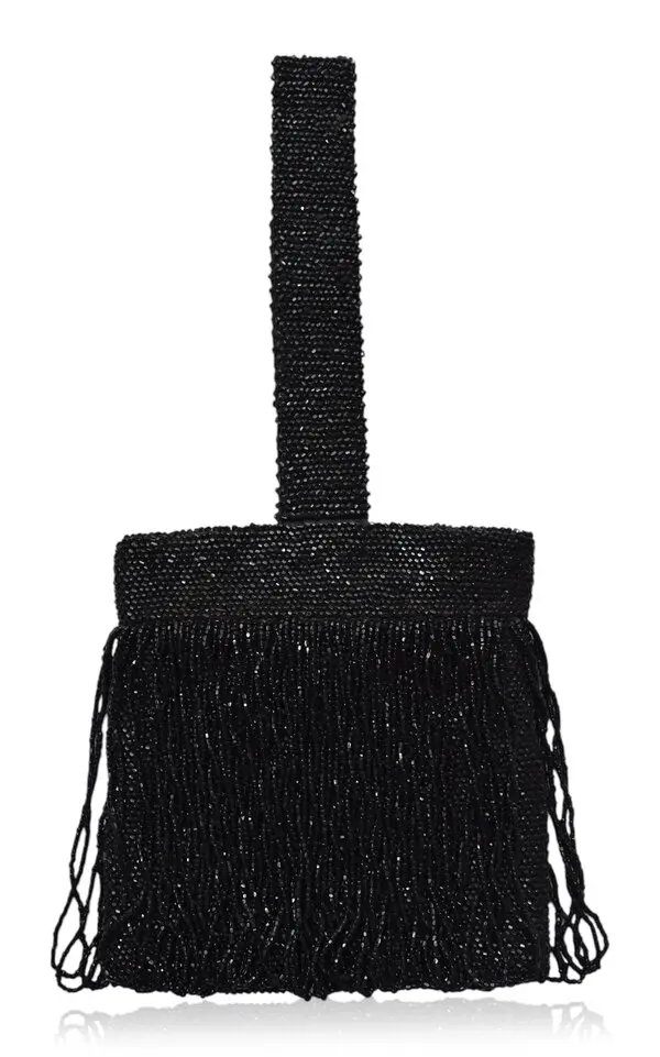LUCIA ZOLEA 1920s Fringed Glass Beaded Purse - Black