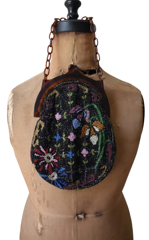 LUCIA ZOLEA 1920s Bakelite Floral Glass Beaded Purse