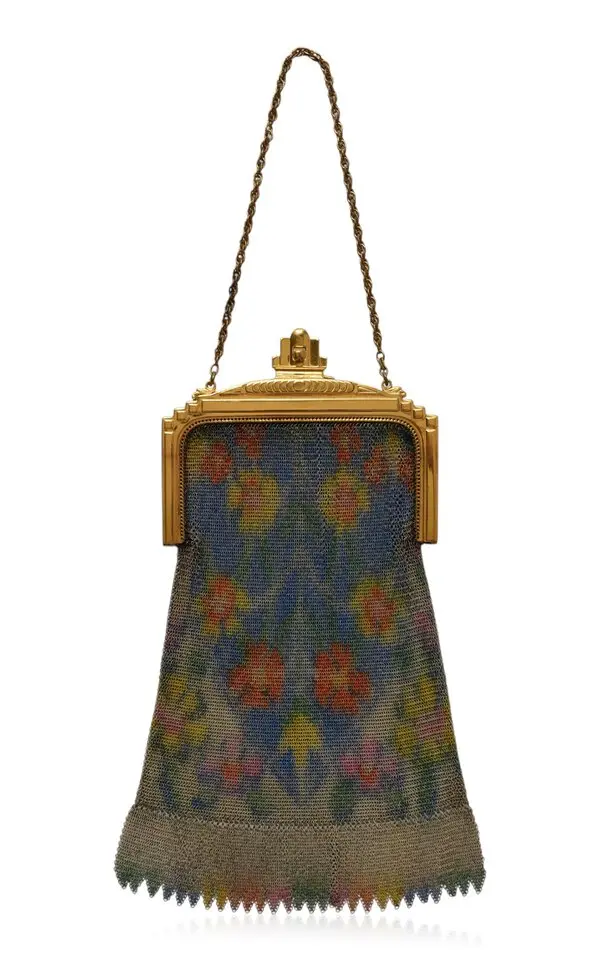 LUCIA ZOLEA Whiting & Davis Chainmail Painted Floral Fringed Purse