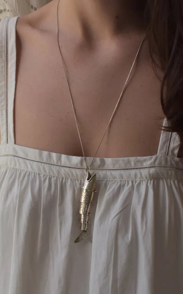 LUCIA ZOLEA Sterling Articulated Fish Pendant Necklace