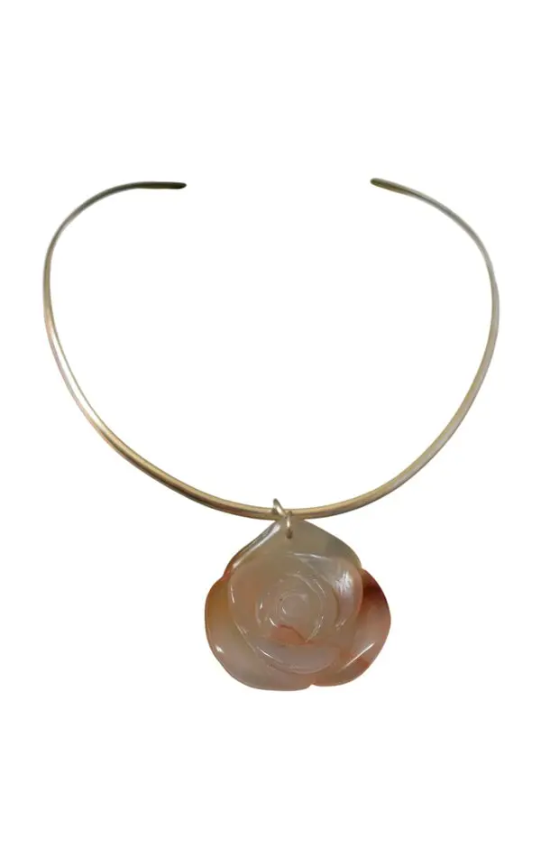 LUCIA ZOLEA Sterling Carved Rose Pendant Necklace