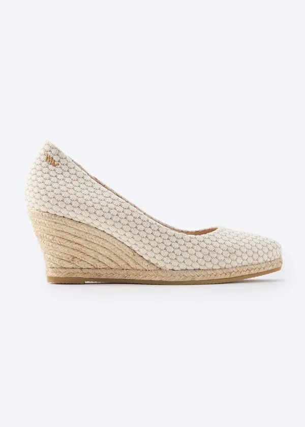 VISCATA Roses Archive U Cut Wedge Espadrilles - White Mesh