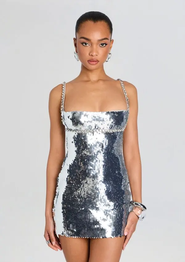 Retrofete Aderyn Embellished Sequin Mini Dress - Silver/silver
