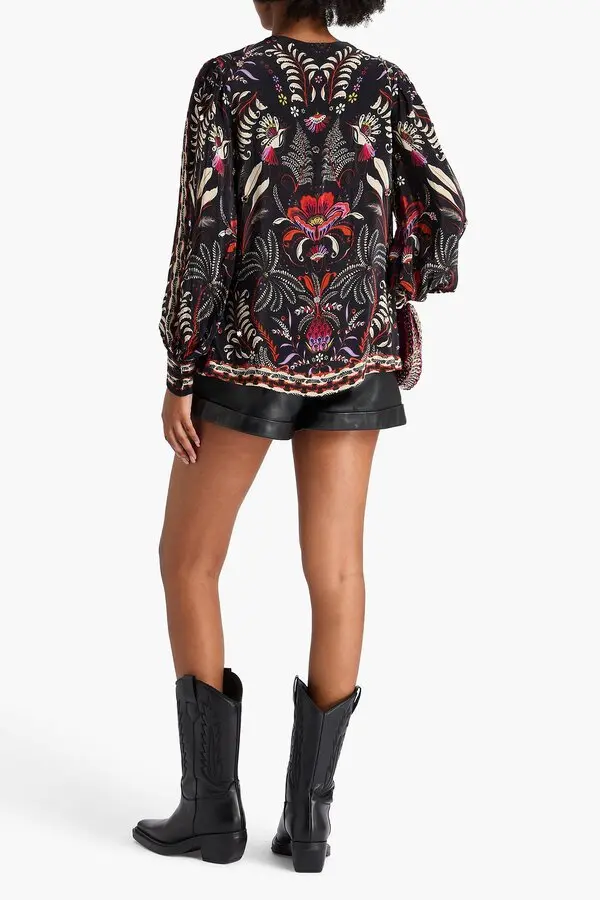 Farm Rio Beadembellished Printed Satin Blouse