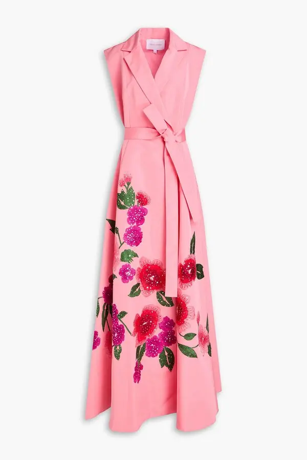 Carolina Herrera Embellished Silkfaille Wrap Gown - Bubblegum