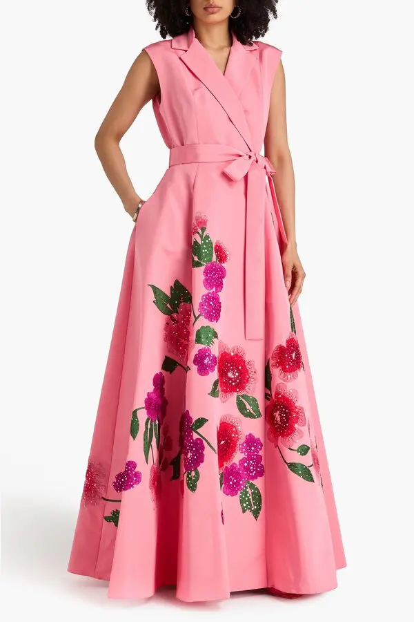 Carolina Herrera Embellished Silkfaille Wrap Gown