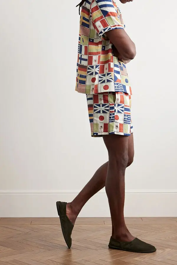 BODE International Straightleg Printed Linen Shorts