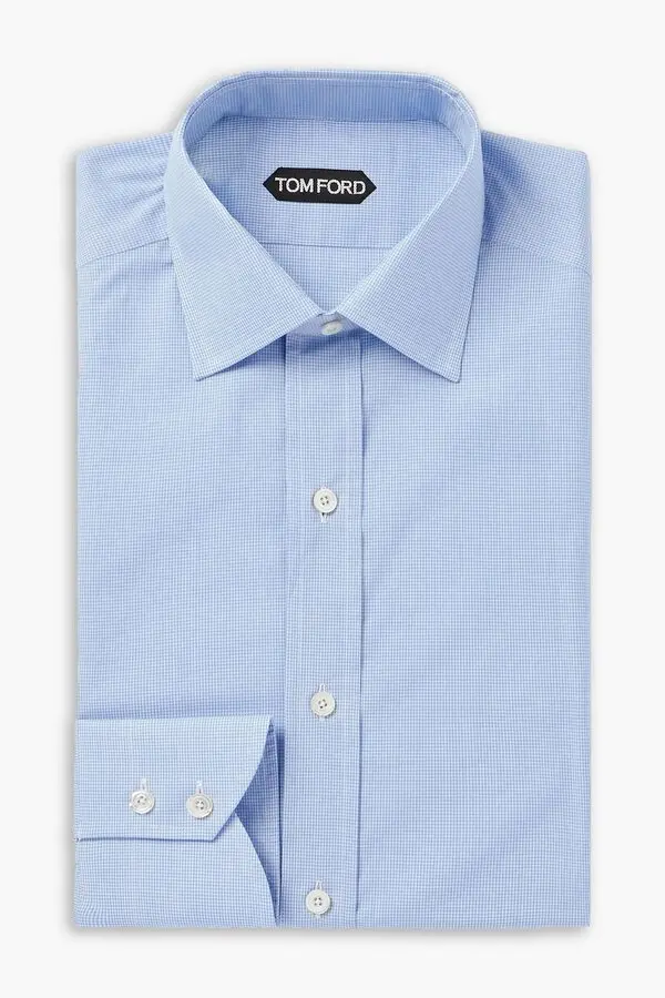 TOM FORD Slimfit Cutawaycollar Checked Cottonpoplin Shirt