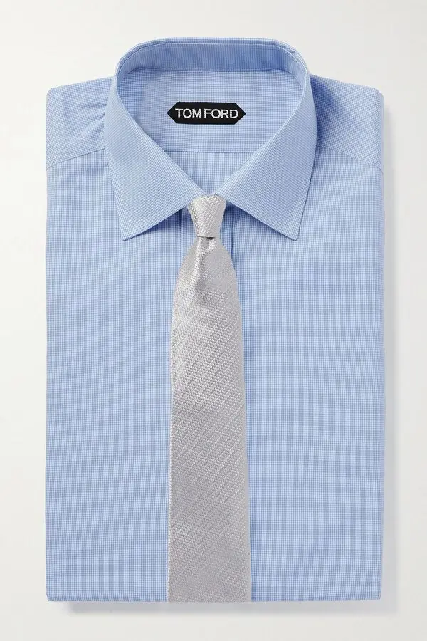 TOM FORD Slimfit Cutawaycollar Checked Cottonpoplin Shirt