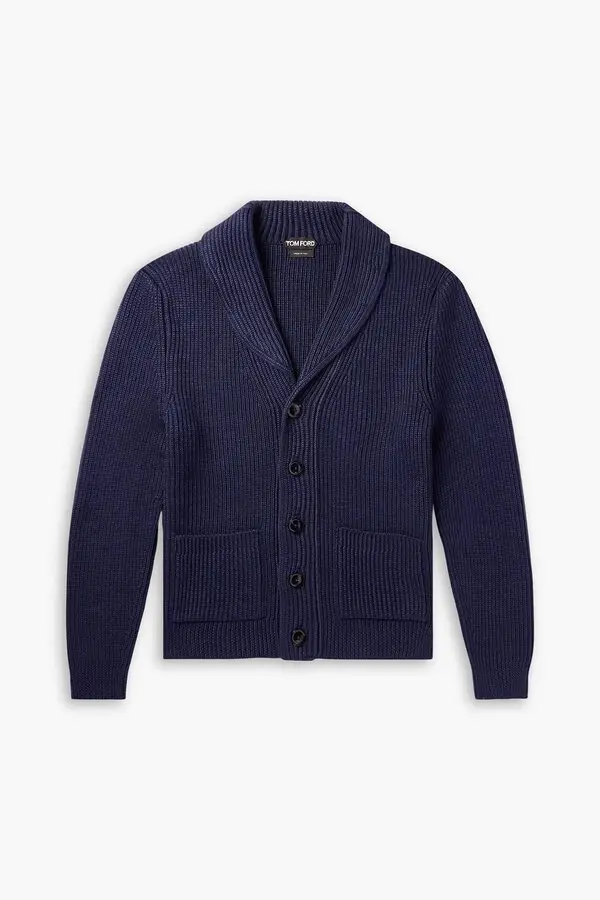 TOM FORD Shawlcollar Ribbed Wool And Silkblend Cardigan - Navy