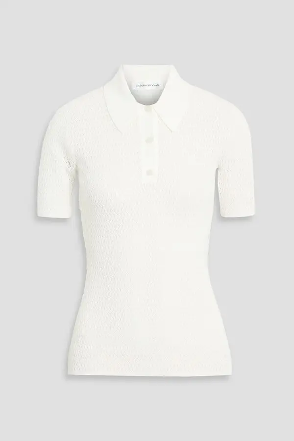Victoria Beckham Pointelle Knit Polo Shirt - Ivory