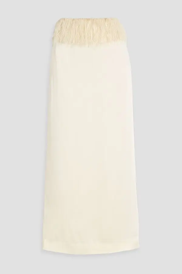 TOTEME Fringed Satin-crepe Midi Skirt - Ecru