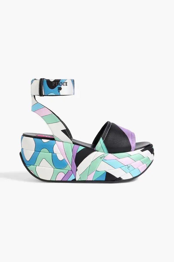Emilio Pucci Ami Quilted Printed Twill Platform Sandals - Light Blue