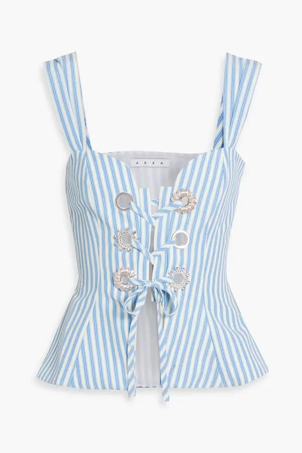 AREA Laceup Striped Cottonblend Poplin Top